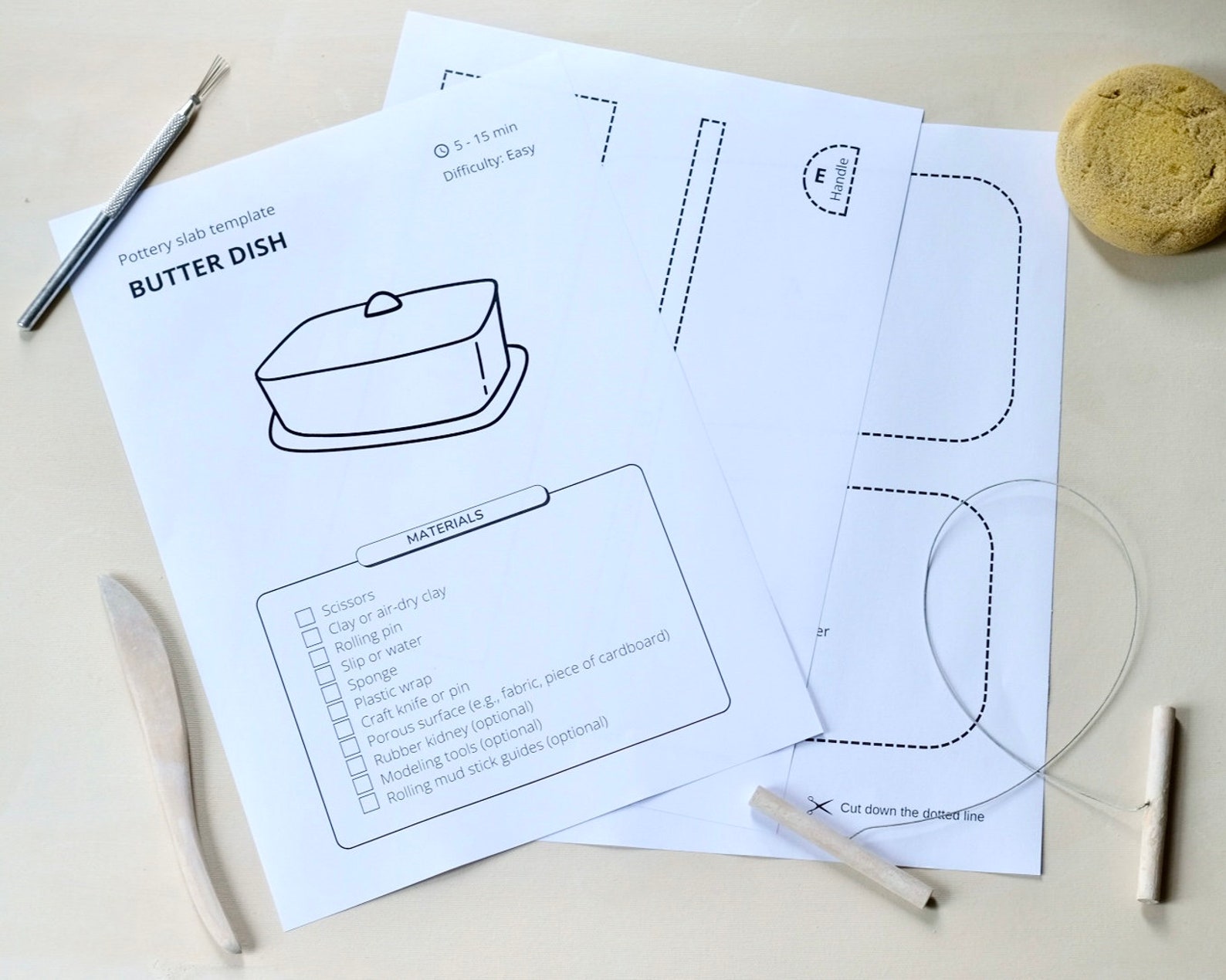 Butter Dish Slab Building Template, Pottery Tools, Beginner Ceramic ...