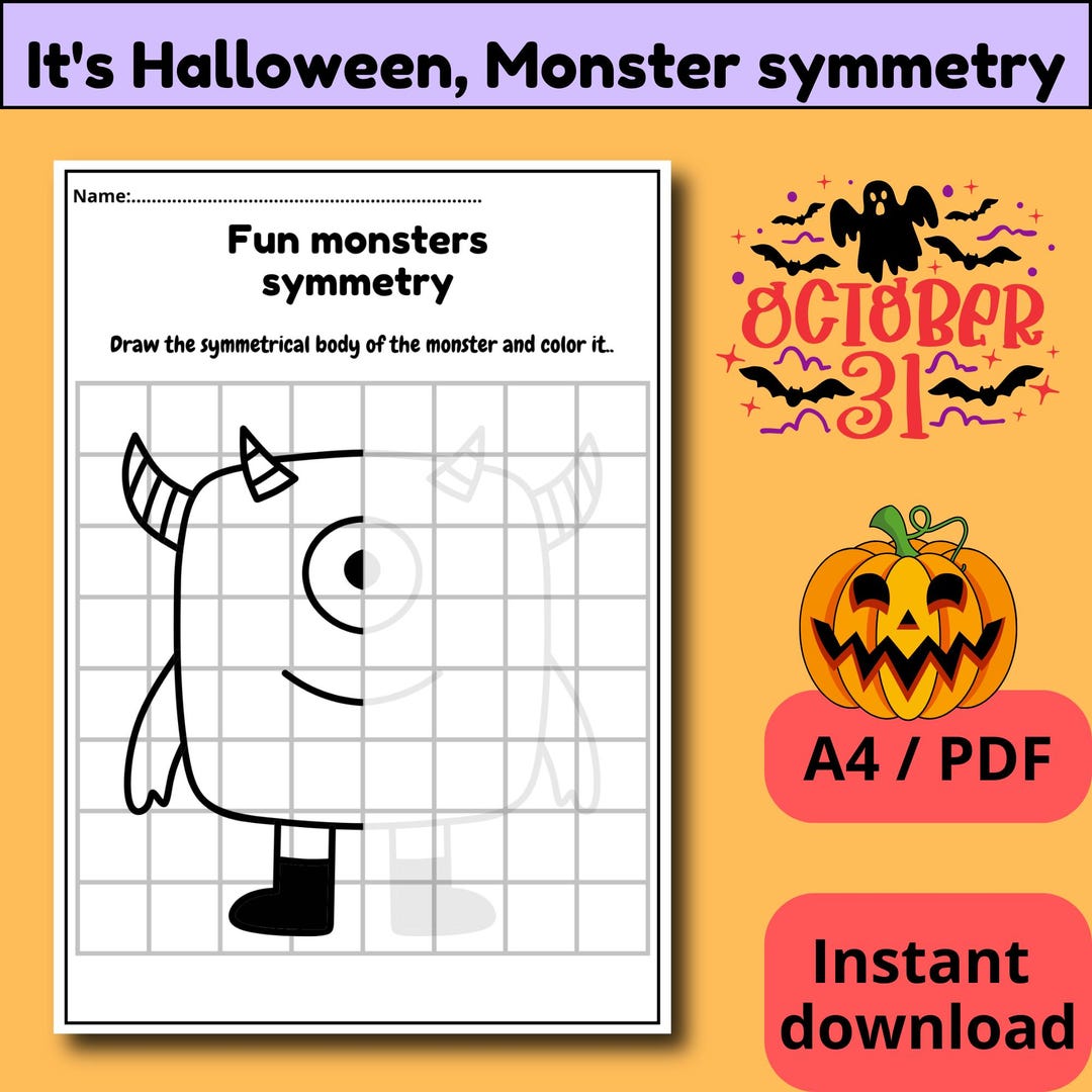 It's Halloween, 10 Pages Fun Monster Symmetry for Kids, Drawing ...