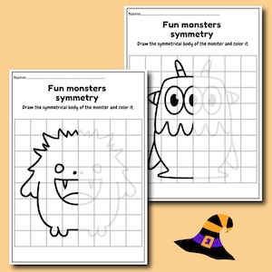 Monster Symmetry Drawing Activity: Halloween Coloring Pages (digital ...