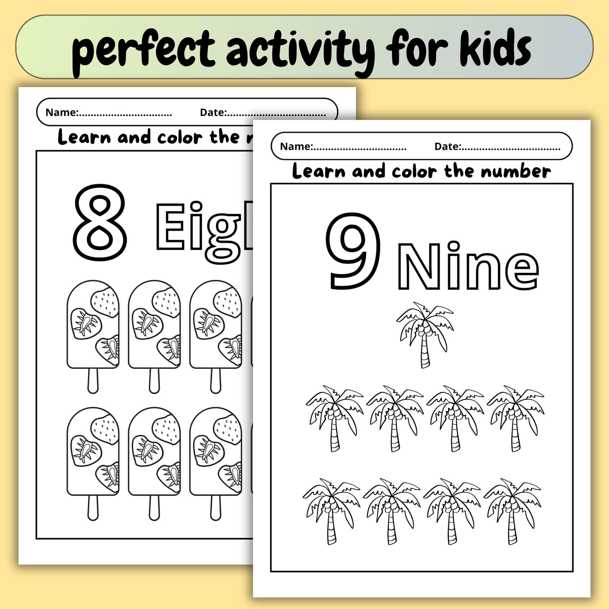 Summer Number Coloring Pages: Kids Preschool Printable (PDF) - Etsy