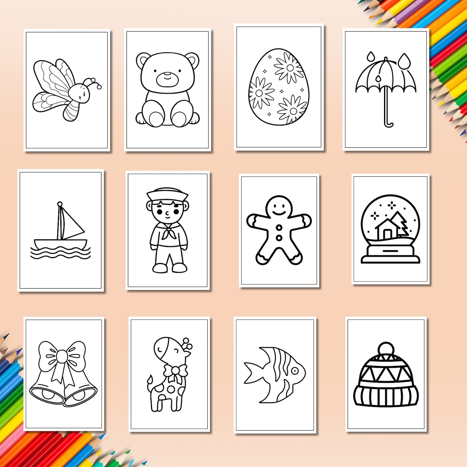100 Easy Coloring Pages for Kids, a Collection of Coloring Pages, Wall ...