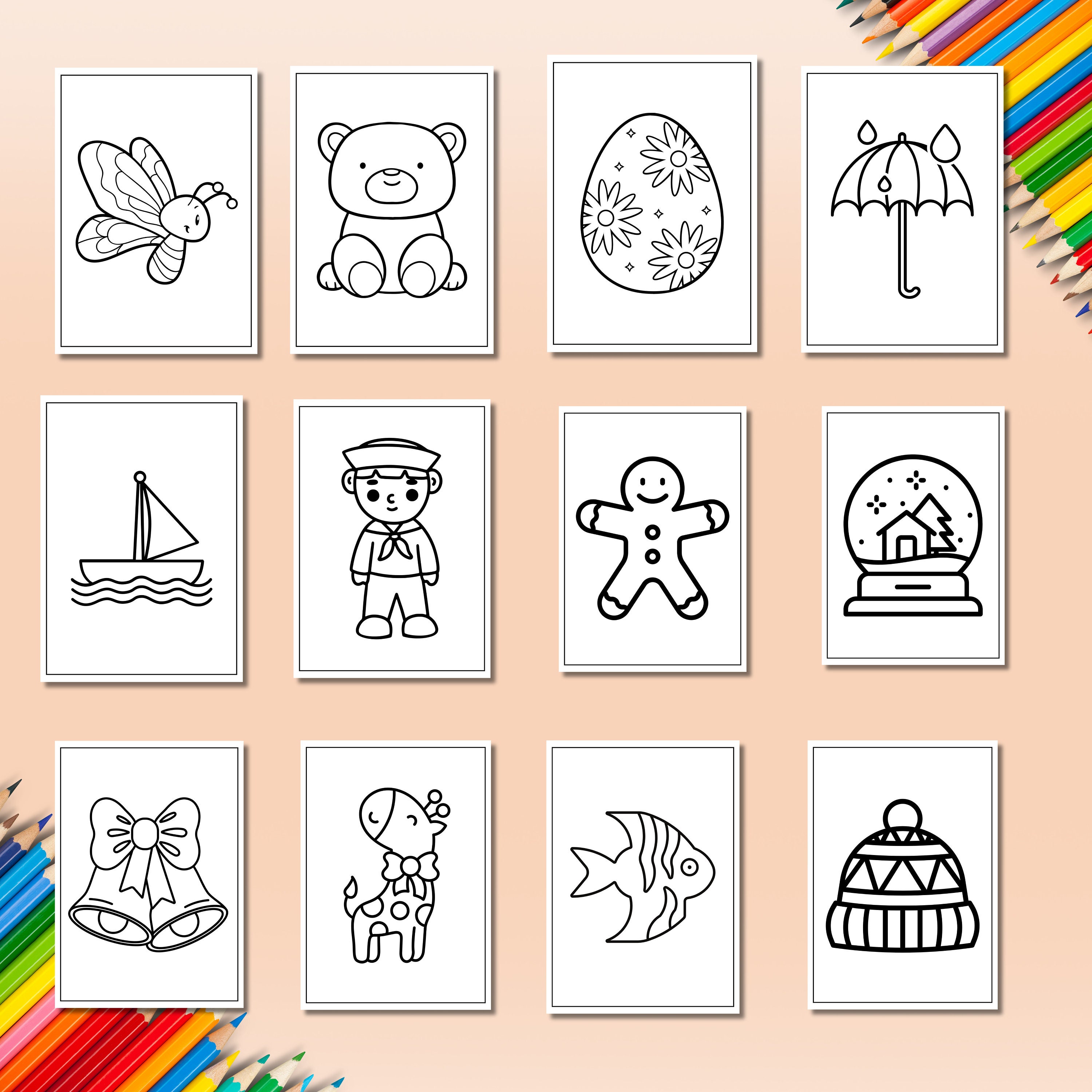100 Easy Coloring Pages for Kids, a Collection of Coloring Pages, Wall ...