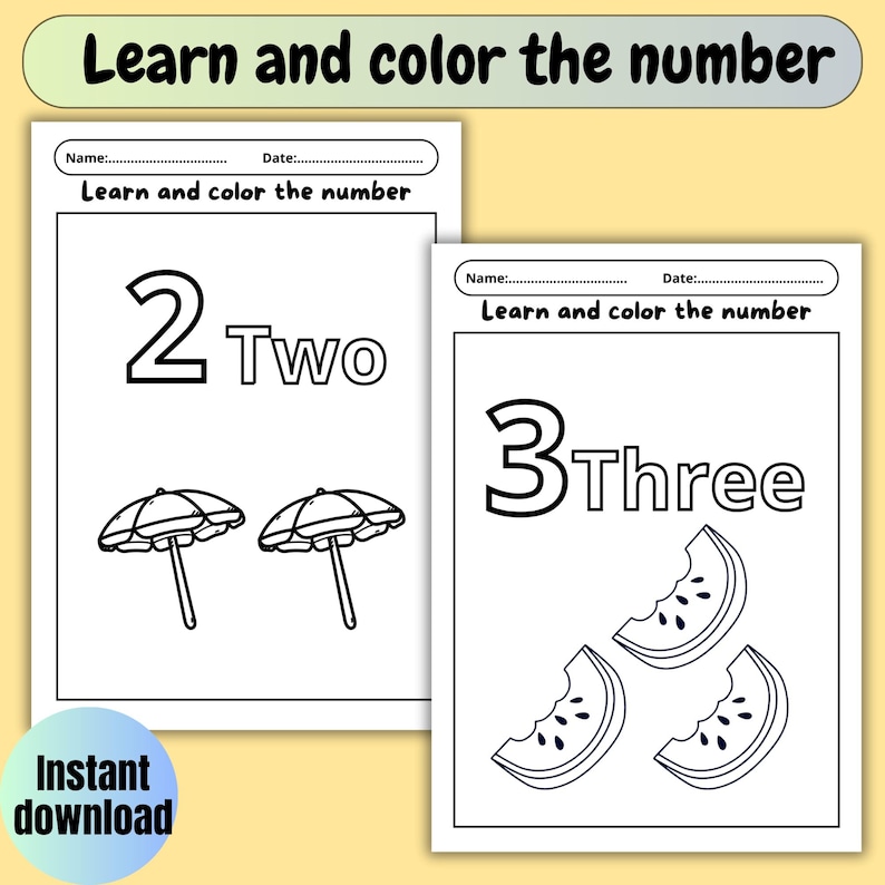 Summer Number Coloring Pages: Kids Preschool Printable (PDF) - Etsy
