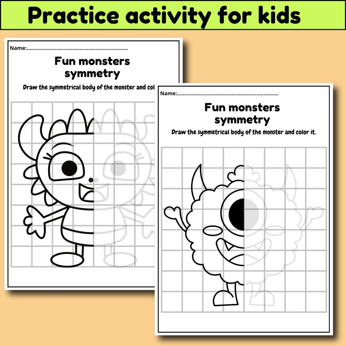 Monster Symmetry Drawing Activity: Halloween Coloring Pages (digital ...