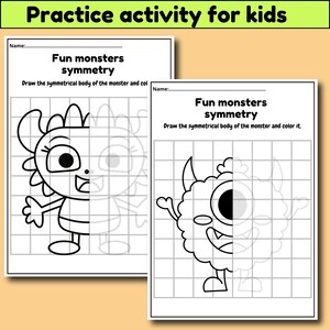 Monster Symmetry Drawing Activity: Halloween Coloring Pages (digital ...