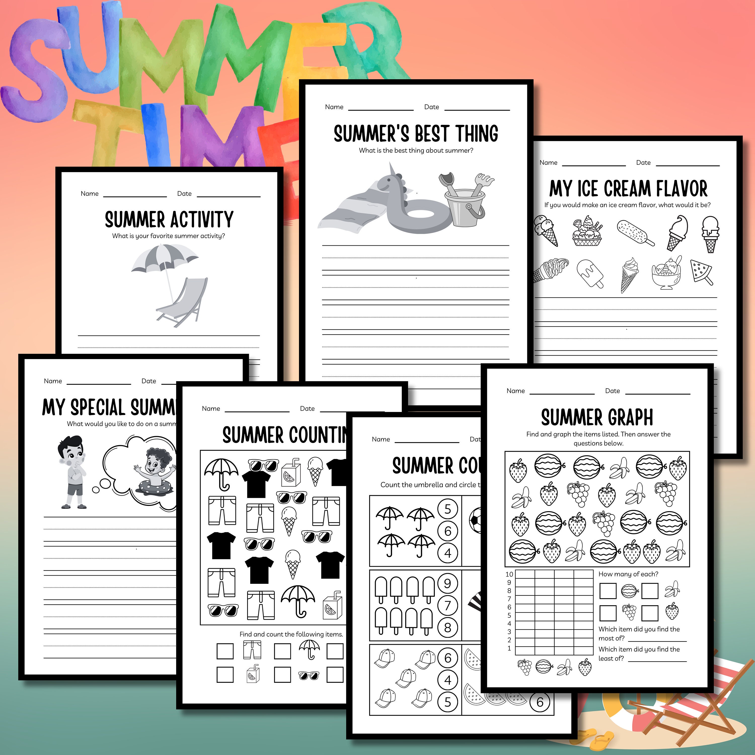 Summer Activities for Kids, Summer Activity Sheets for Kids, Printable ...