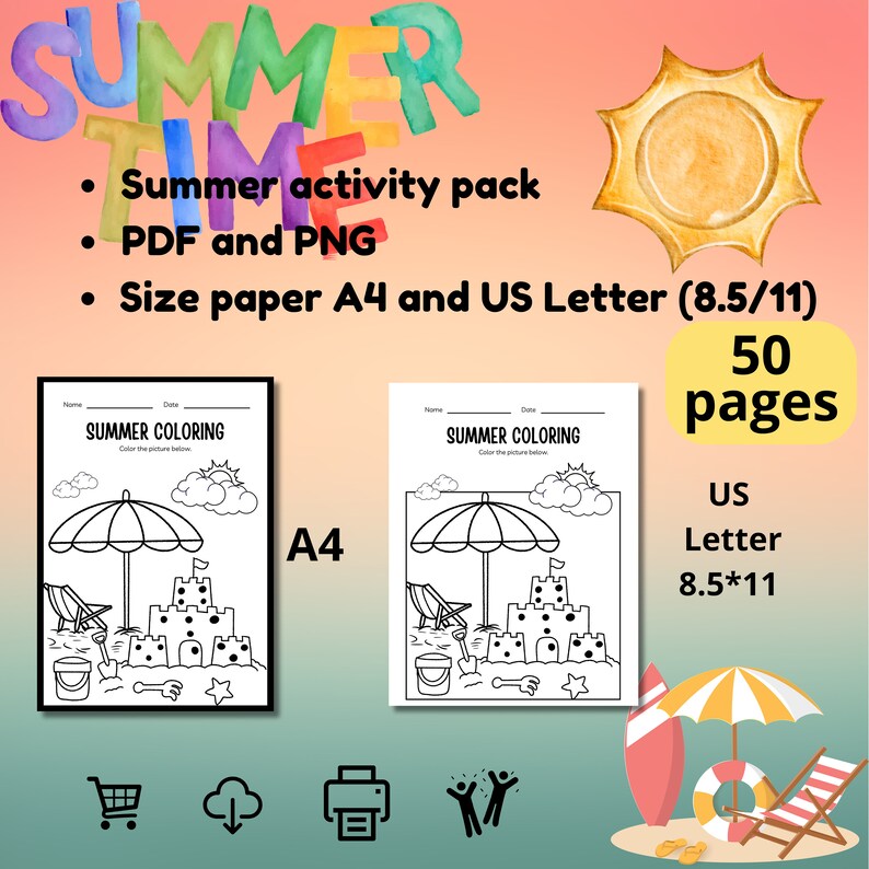 Summer Activities for Kids, Summer Activity Sheets for Kids, Printable ...