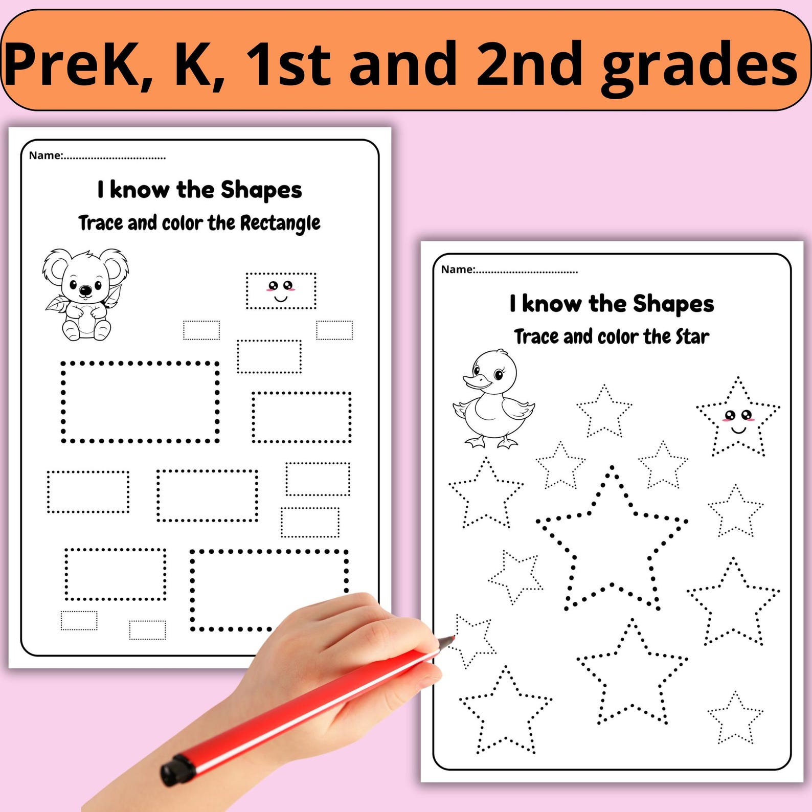 Math, 2D Shapes Tracing Worksheets for Preschoolers, Homeschool ...