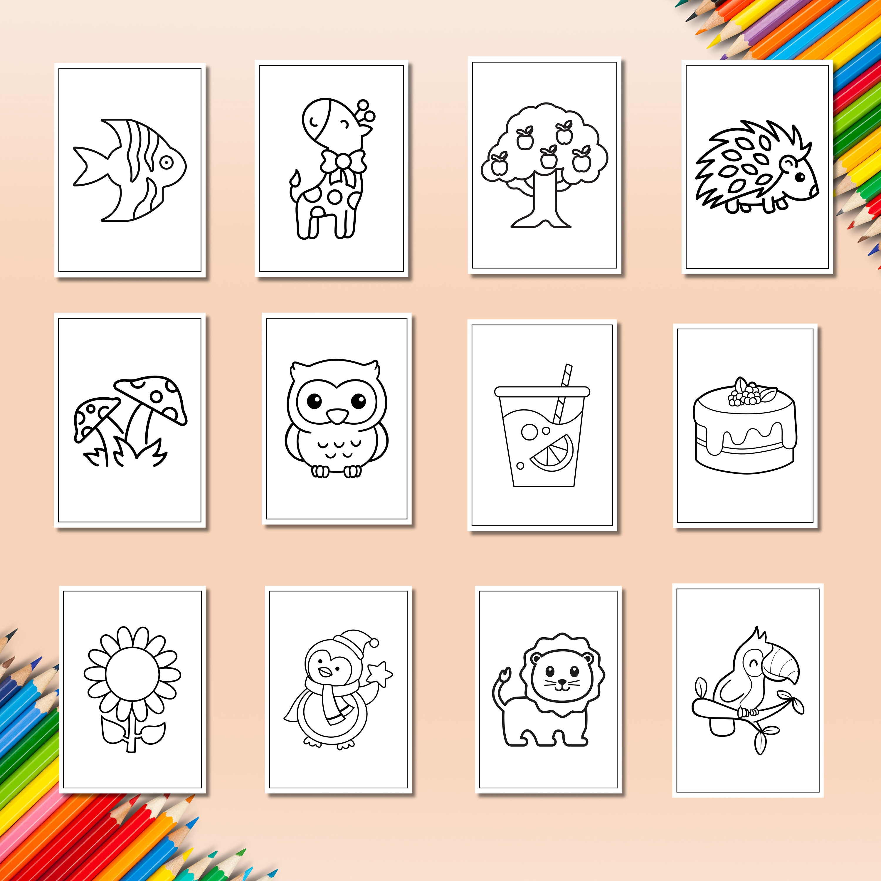 100 Easy Coloring Pages for Kids, a Collection of Coloring Pages, Wall ...