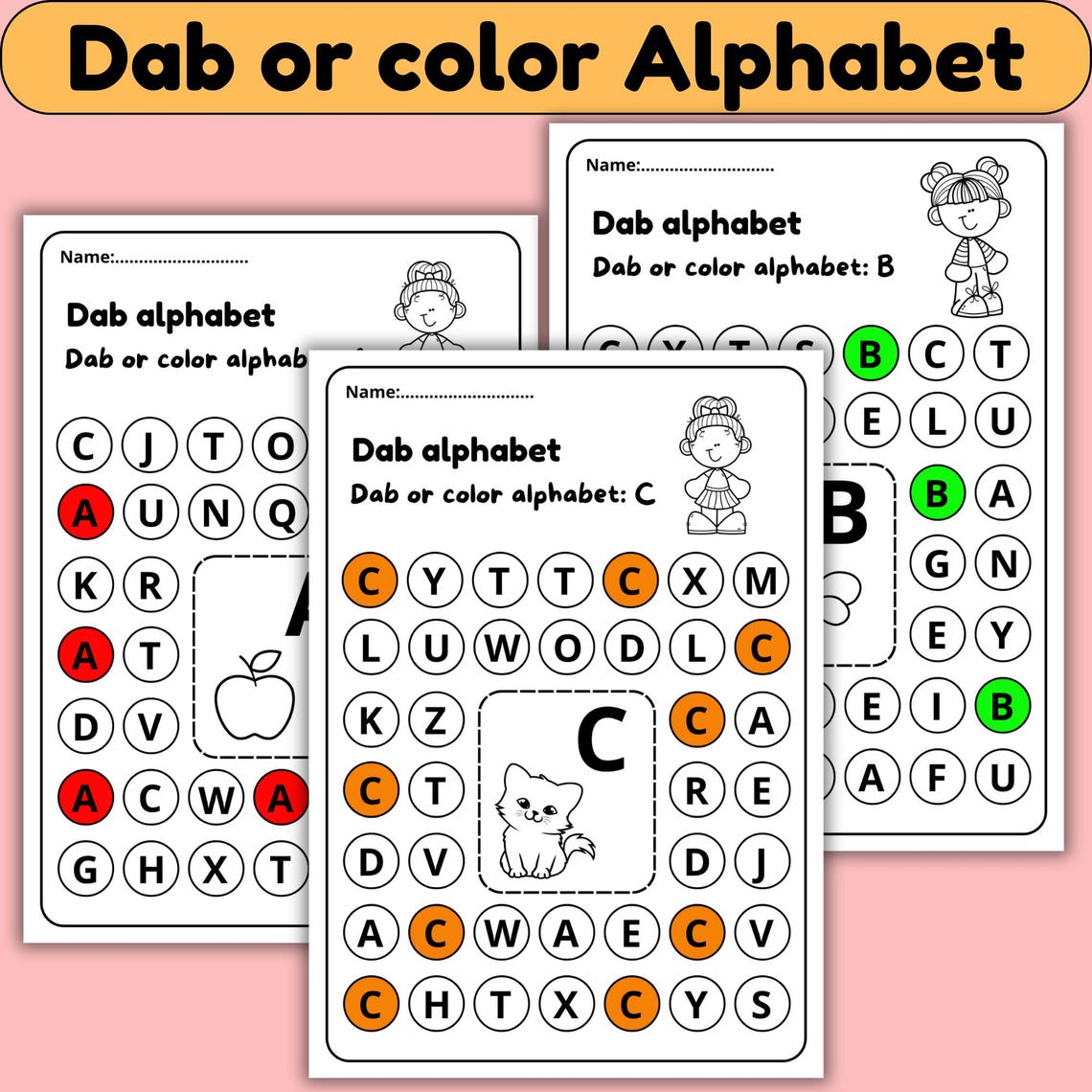 Alphabets, Printable Worksheets, Instant Download, Kindergarten, 1st ...