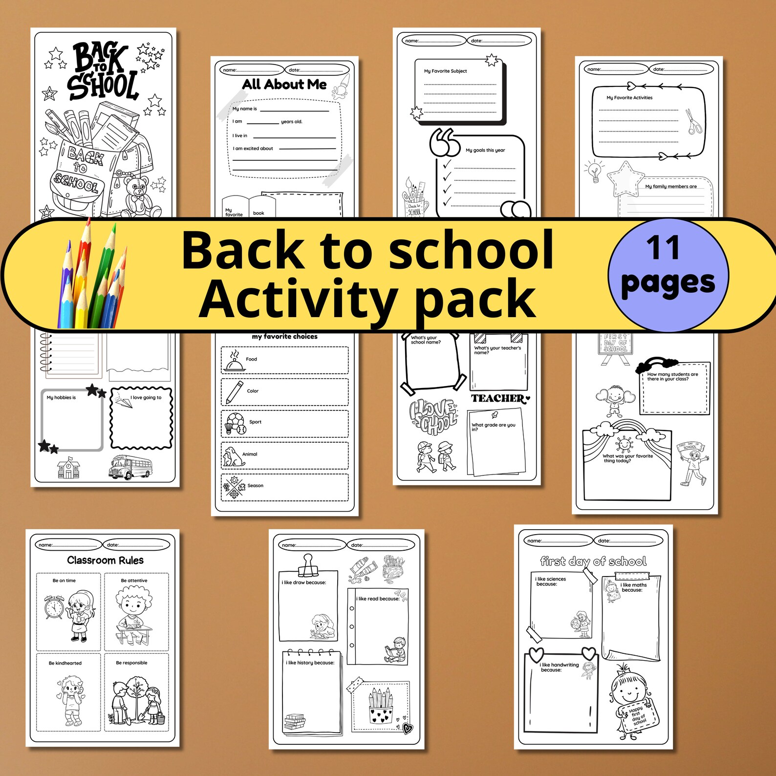 Back to School Activity Sheet Printable Kids Activity Book, First Day ...