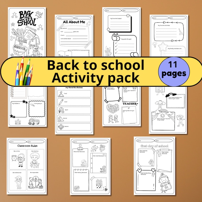 Back to School Activity Sheet Printable Kids Activity Book, First Day ...