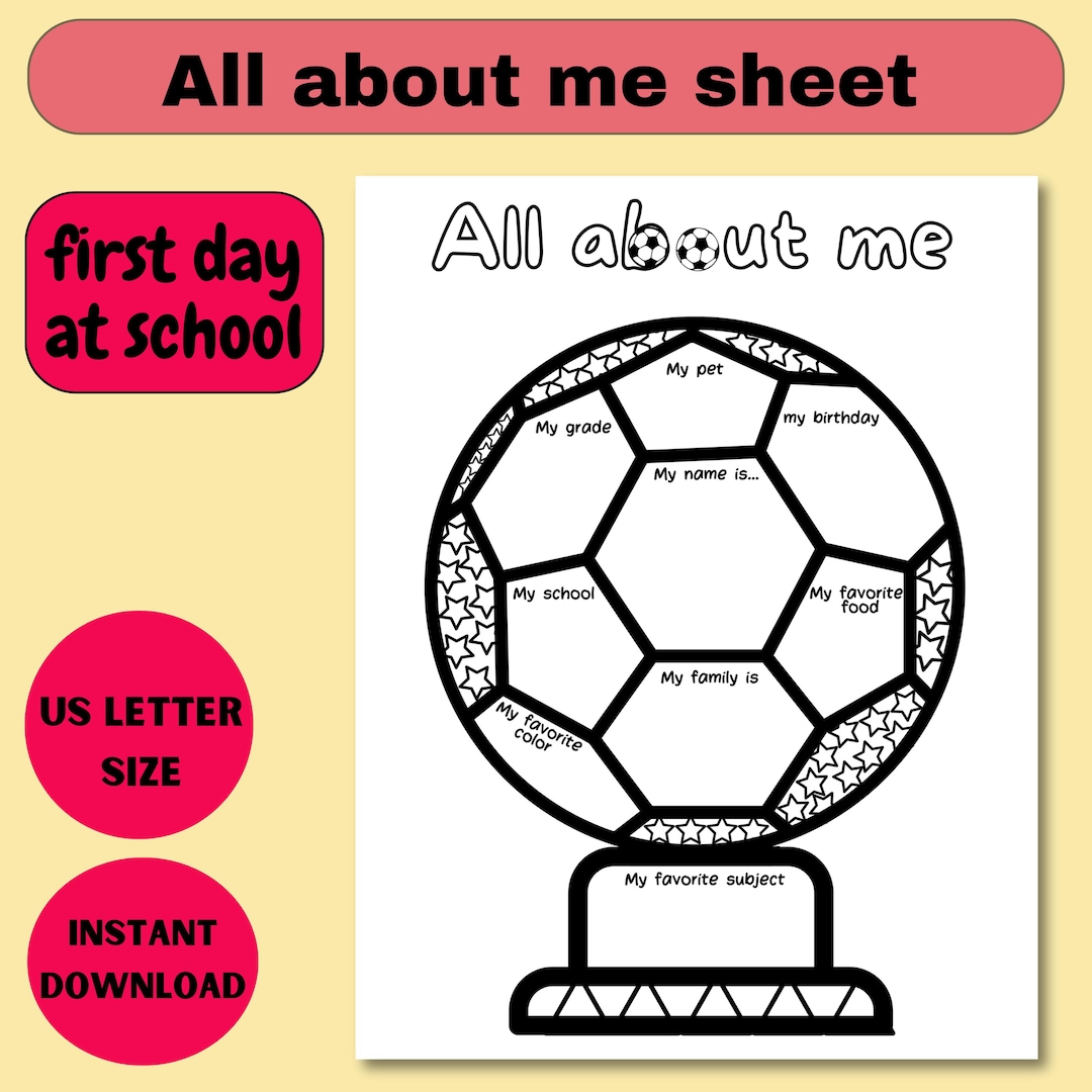 All About Me Sheet: Soccer Theme, Back to School Activity (digital ...