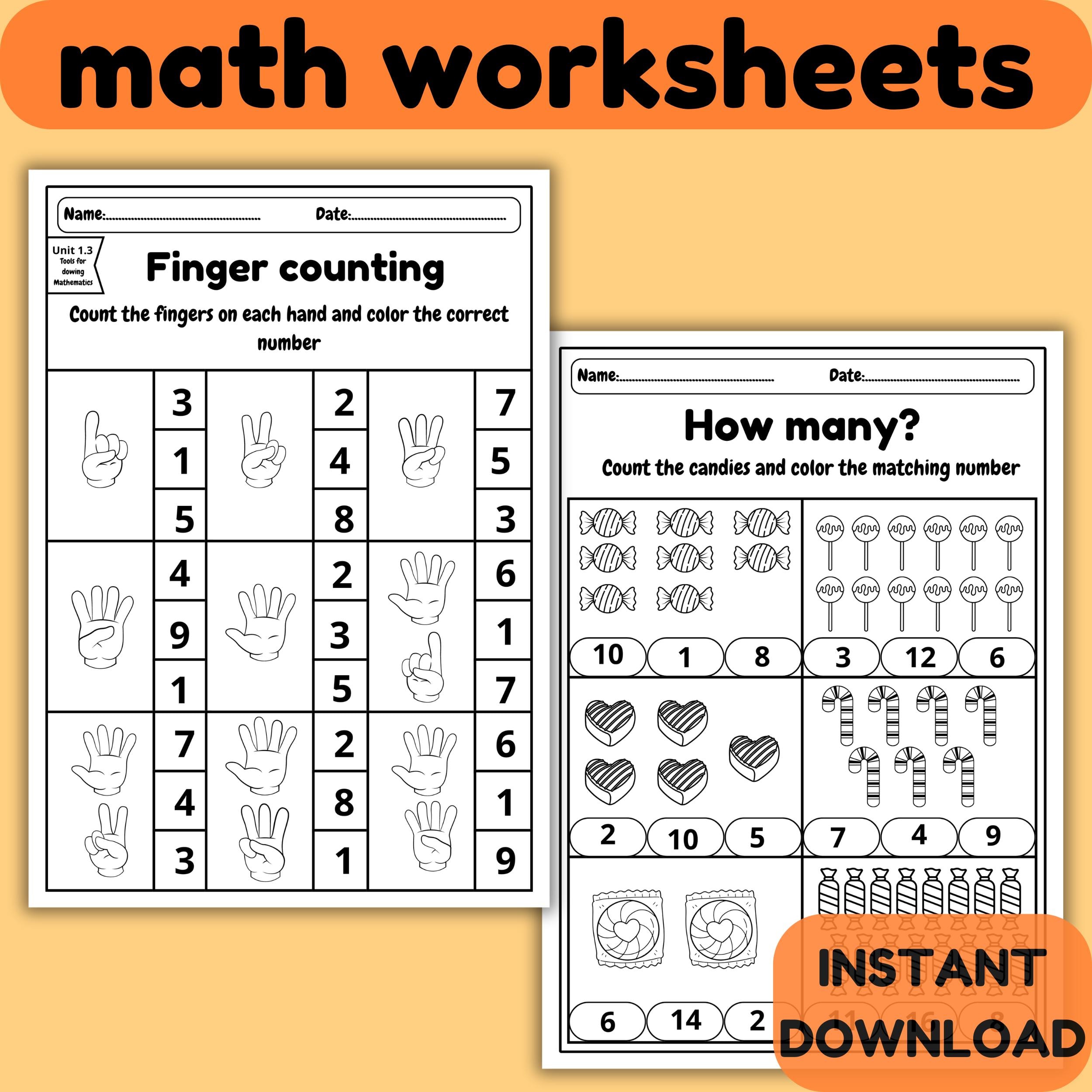 25 Math Worksheets Activity, Prek,k, 1st and 2nd Grades, Tools ...