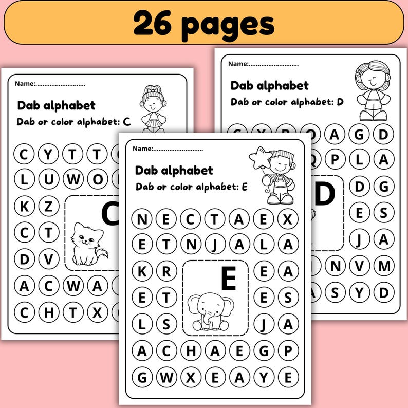 Alphabets, Printable Worksheets, Instant Download, Kindergarten, 1st ...