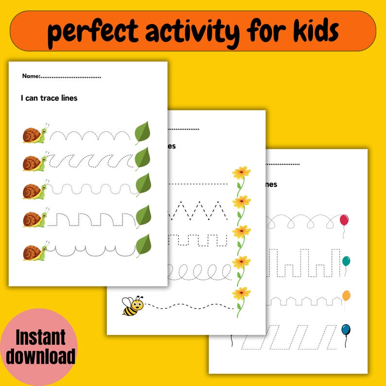 Line Tracing Worksheets: Preschool Kindergarten Learning (PDF & PNG) - Etsy
