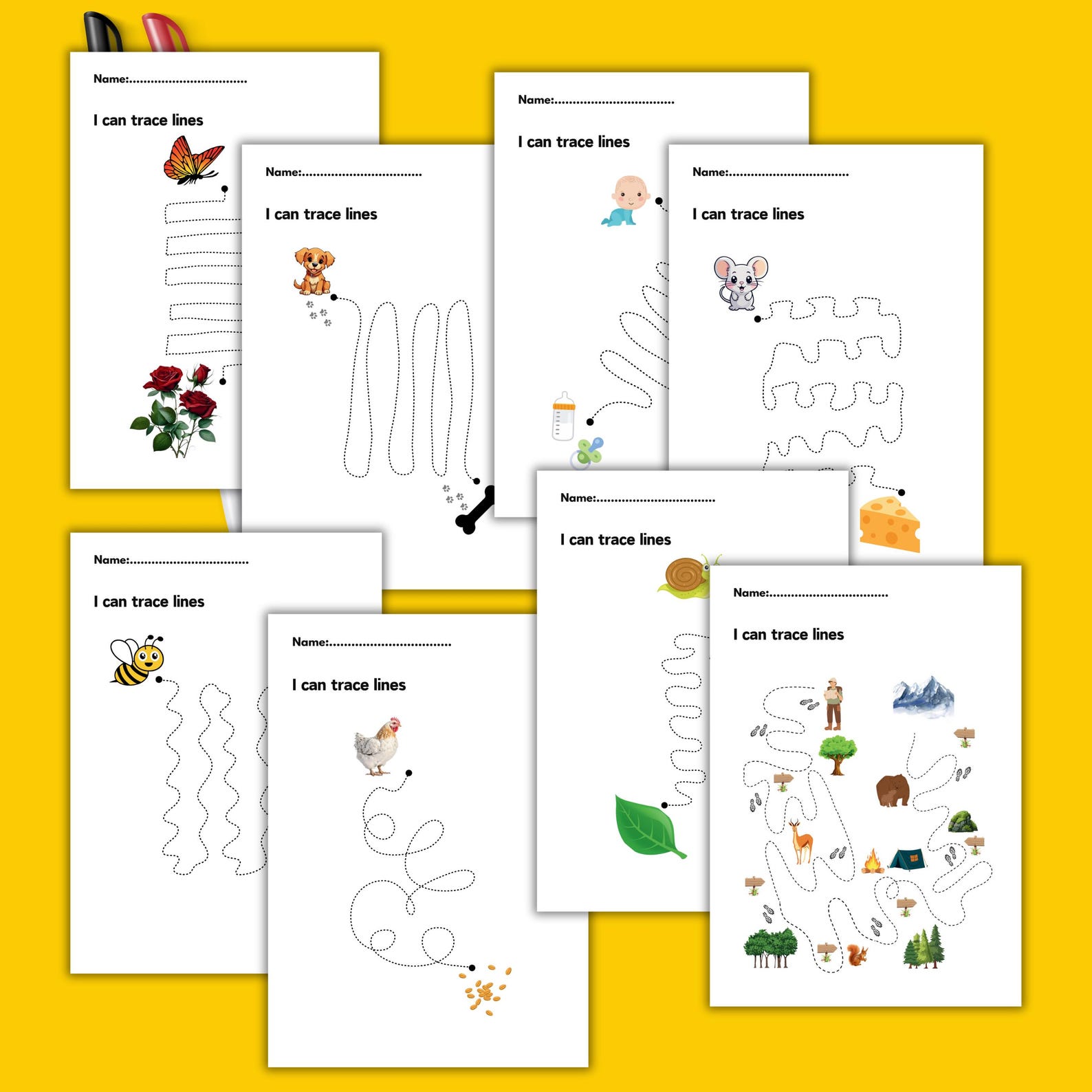50 Line Tracing Sheets for Kids,preschool, Printable Pages,homework ...