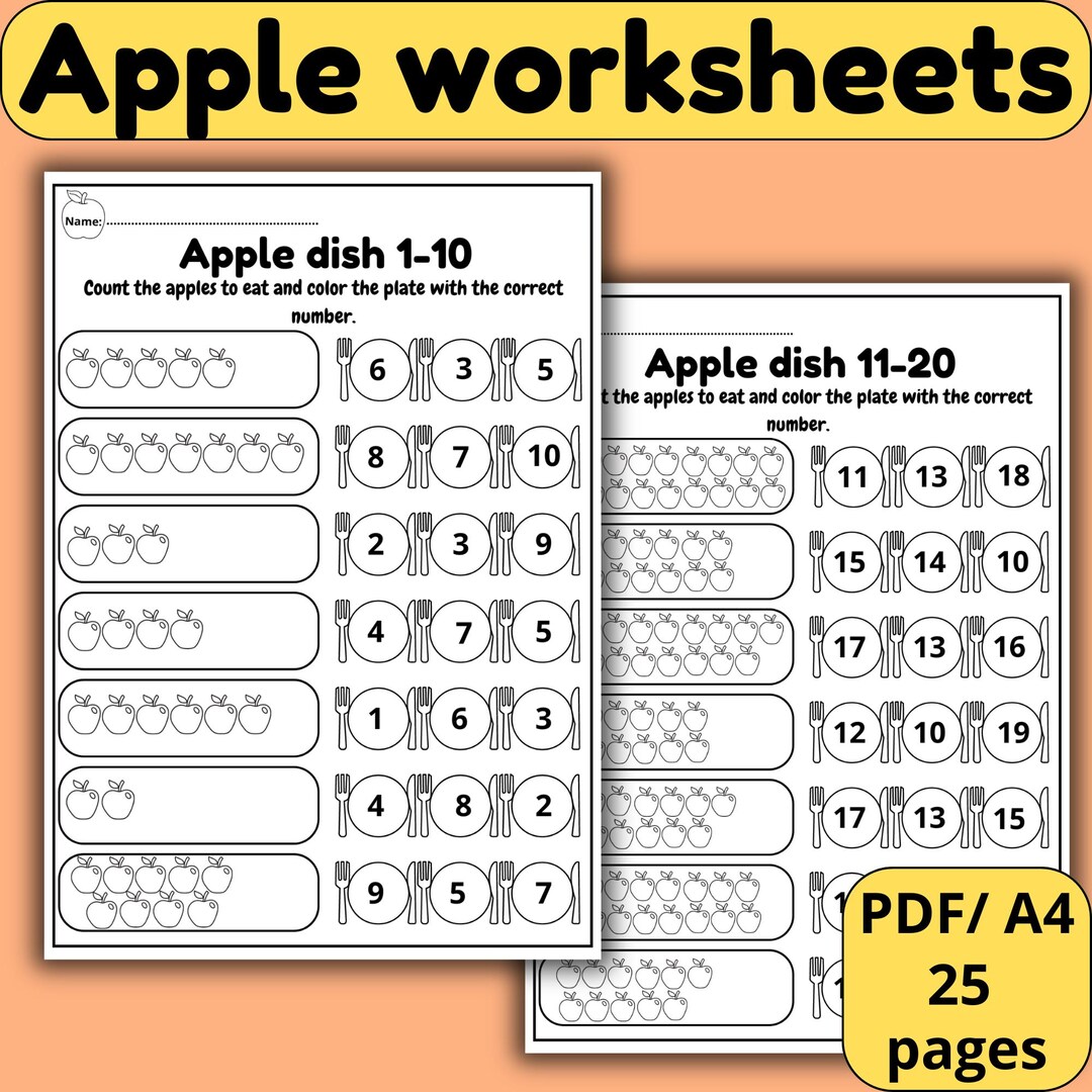 25 Apples Worksheets Maths, Counting Numbers, Coloring, Cut and Paste ...