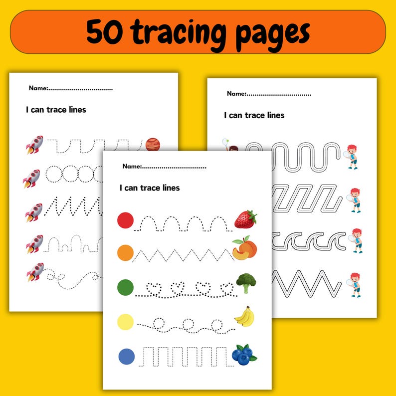 50 Line Tracing Sheets for Kids,preschool, Printable Pages,homework ...