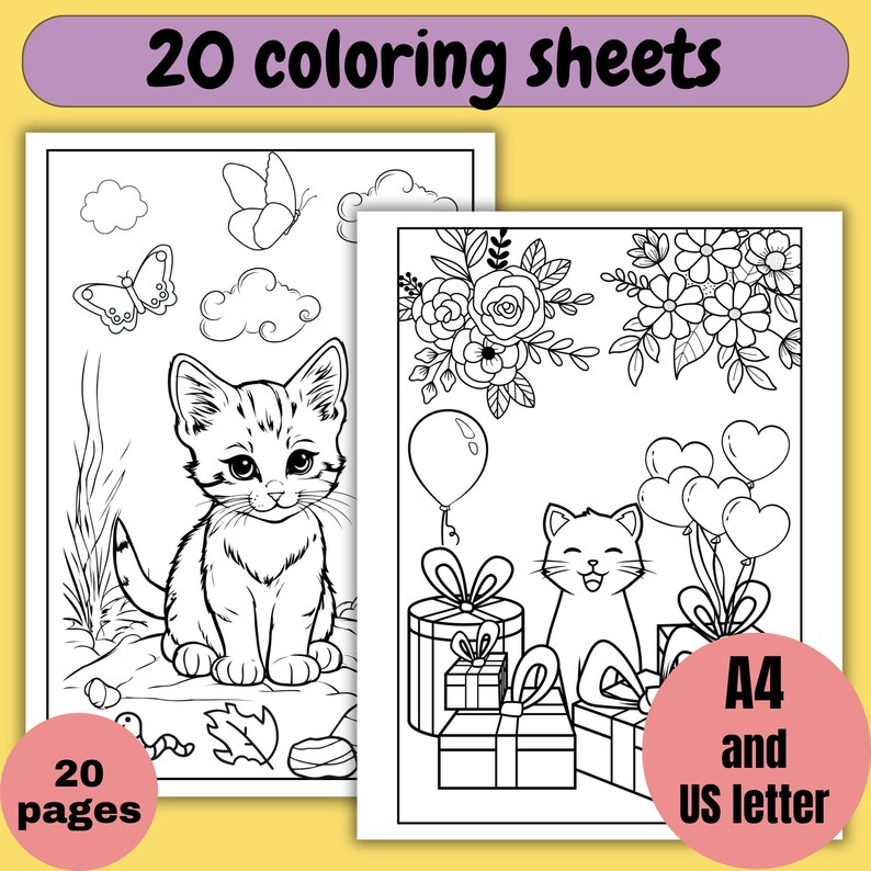 20 Cute Cat Coloring Pages for Kids, Printable Activities, Easy ...
