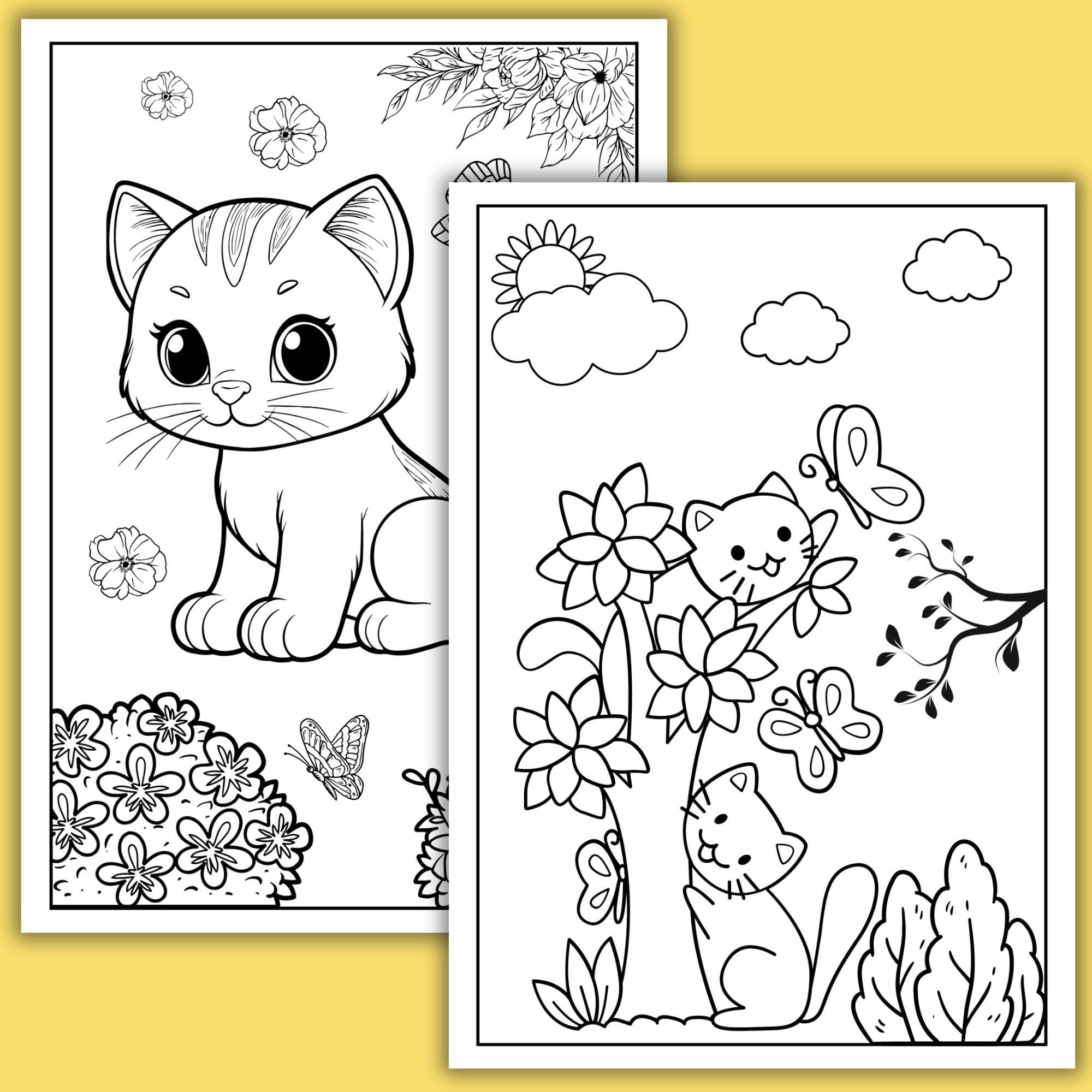 Cat Coloring Pages, 20 Printable Kids Activities (PDF Download - Etsy