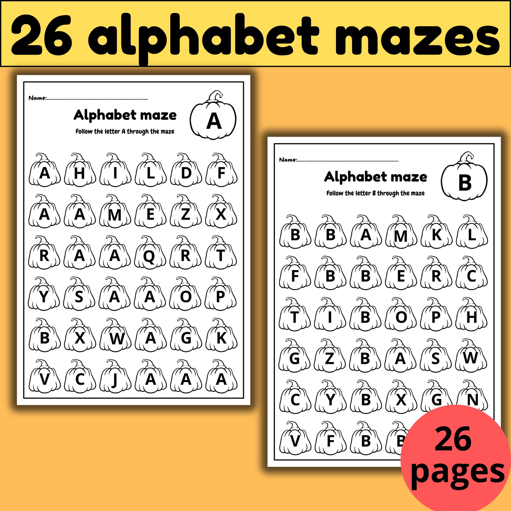 Alphabet Maze Worksheets: A-Z Printable ABC Activity (PDF Download) - Etsy