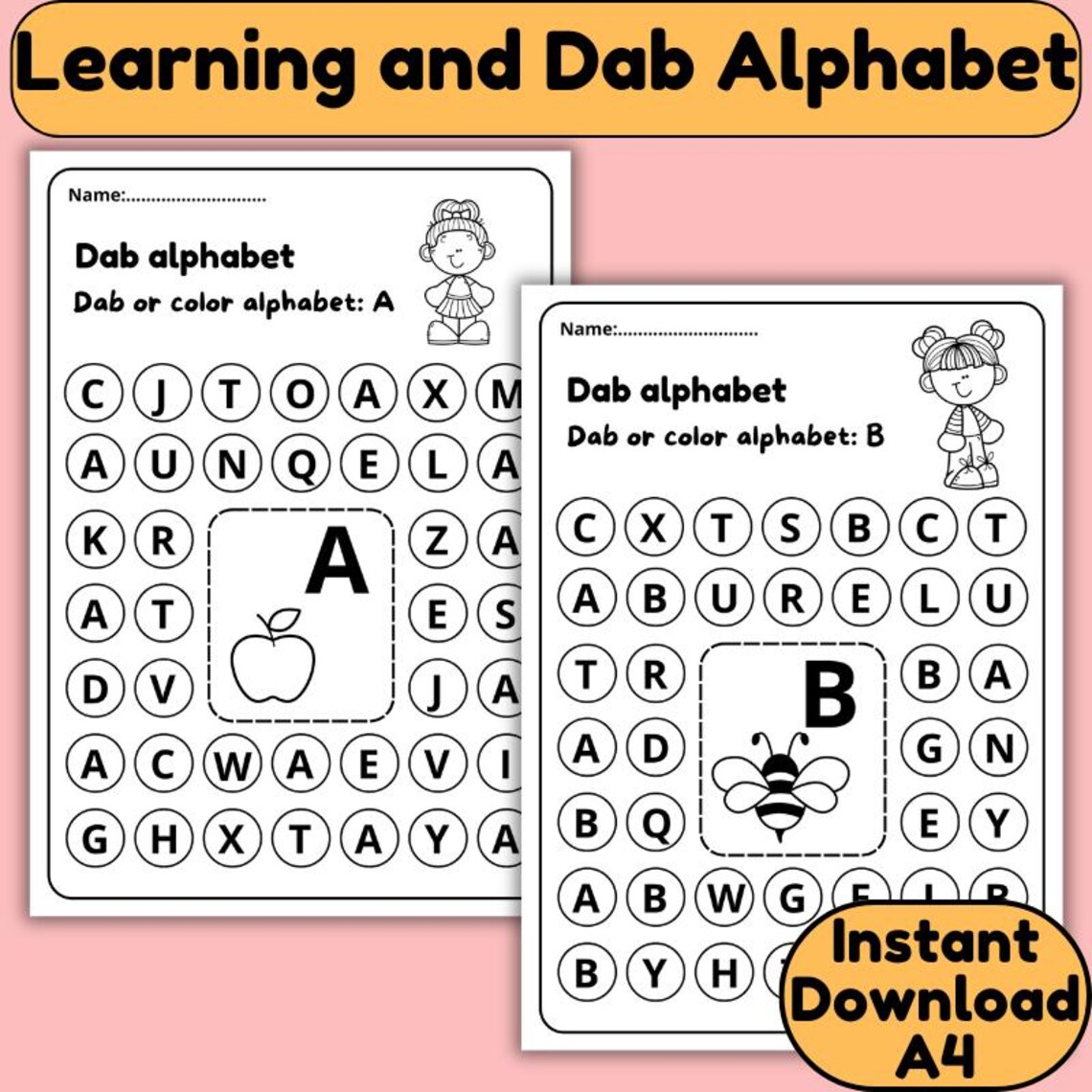 Alphabets, Printable Worksheets, Instant Download, Kindergarten, 1st ...