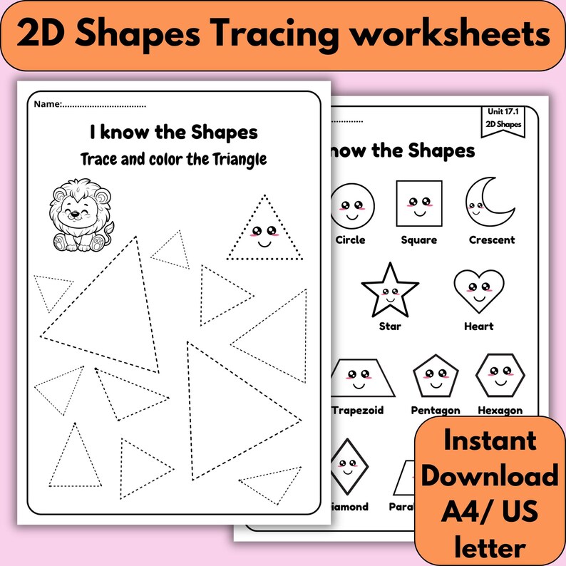 Math, 2D Shapes Tracing Worksheets for Preschoolers, Homeschool ...