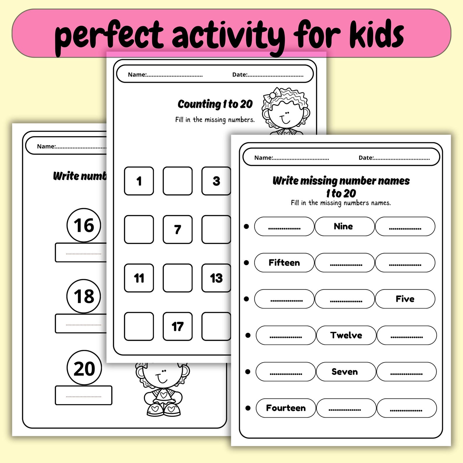 First Grade Math Worksheets: Numbers 1-20, Counting Games (PDF Download ...
