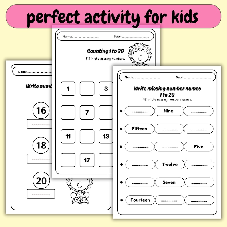 First Grade Math Worksheets: Numbers 1-20, Counting Games (PDF Download ...