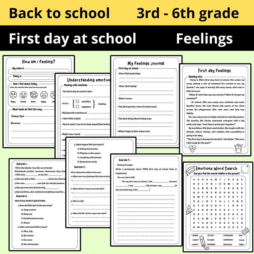 Back to School First Day Emotions Activity | Reading, Writing, SEL ...