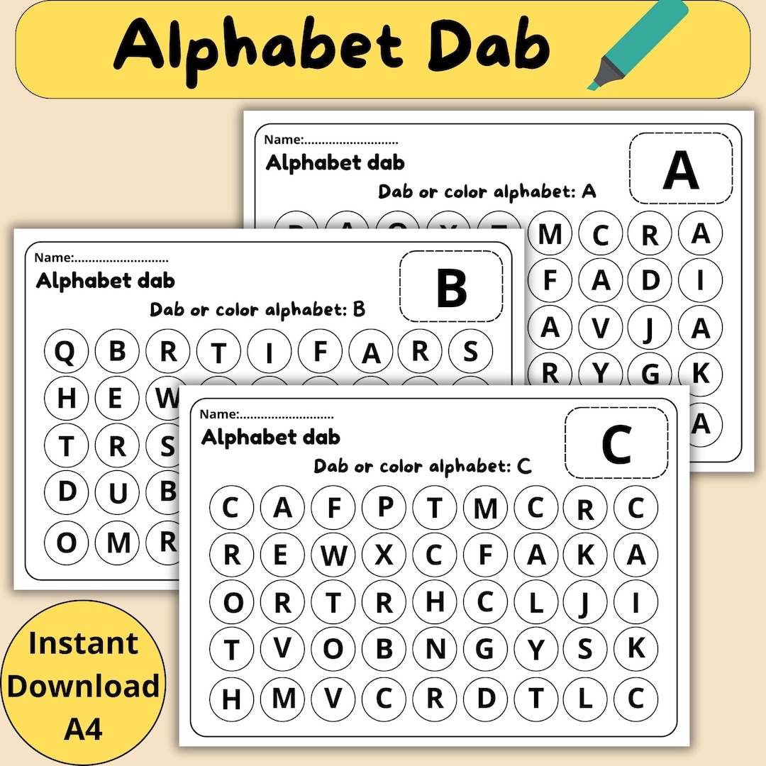 Alphabet Dab, Printable Worksheets, Instant Download, Kindergarten, 1st ...