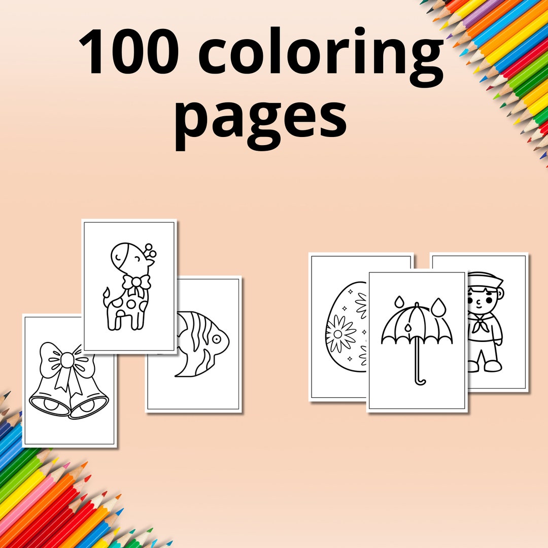 100 Easy Coloring Pages for Kids, a Collection of Coloring Pages, Wall ...