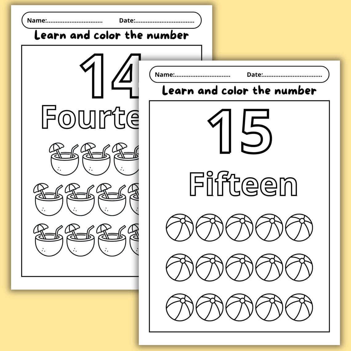 Summer Number Coloring Pages: Kids Preschool Printable (PDF) - Etsy