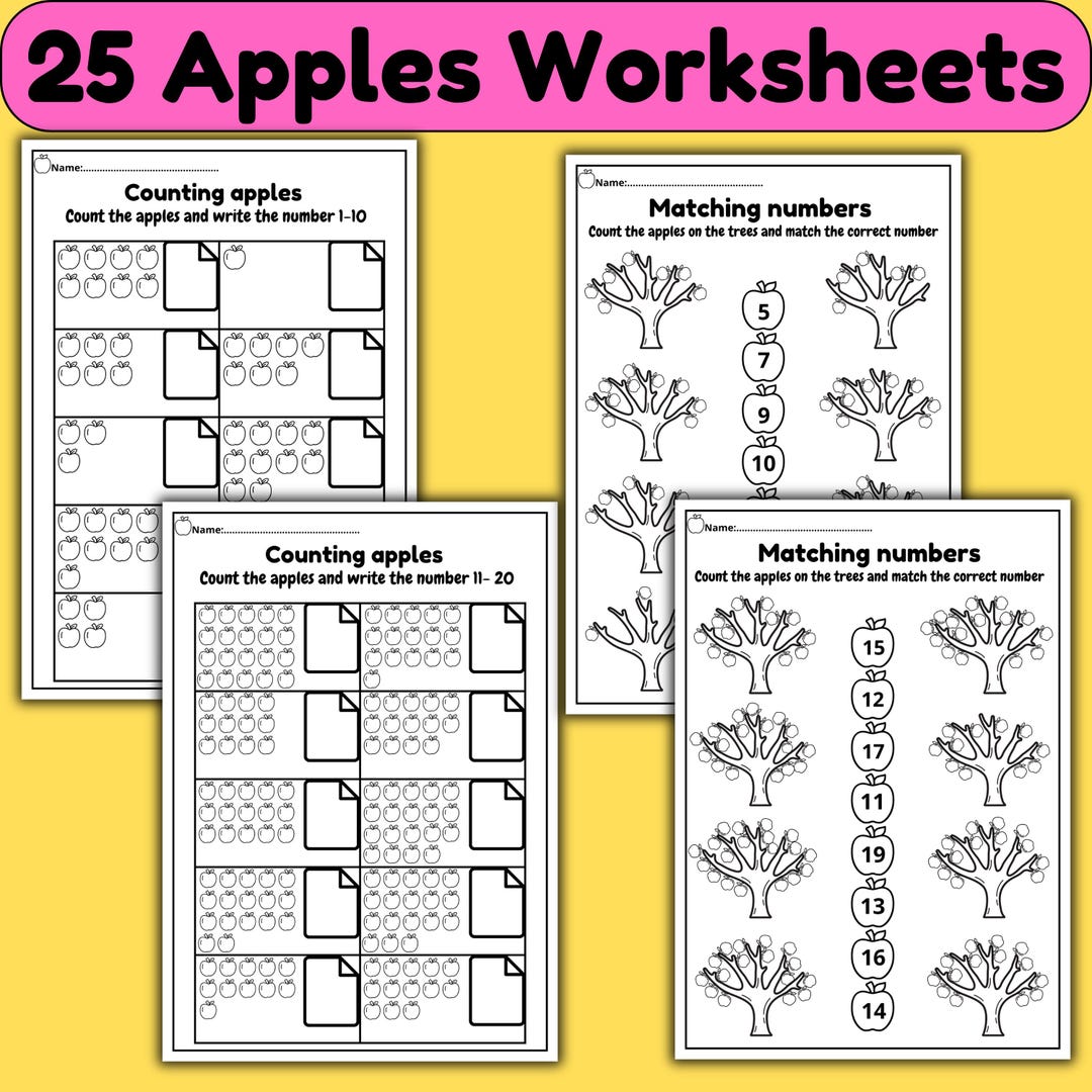 25 Apple Worksheets Math, Count, Color, Cut and Paste. Preschool ...