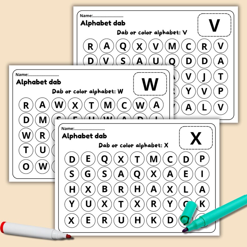 Alphabet Dab, Printable Worksheets, Instant Download, Kindergarten, 1st ...