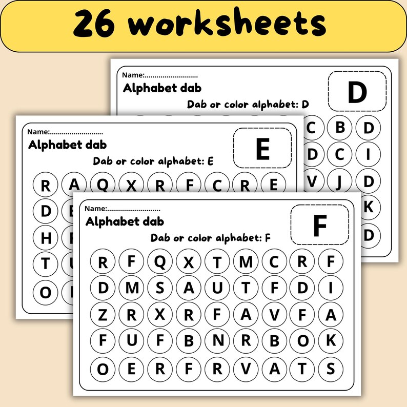 Alphabet Dab, Printable Worksheets, Instant Download, Kindergarten, 1st ...