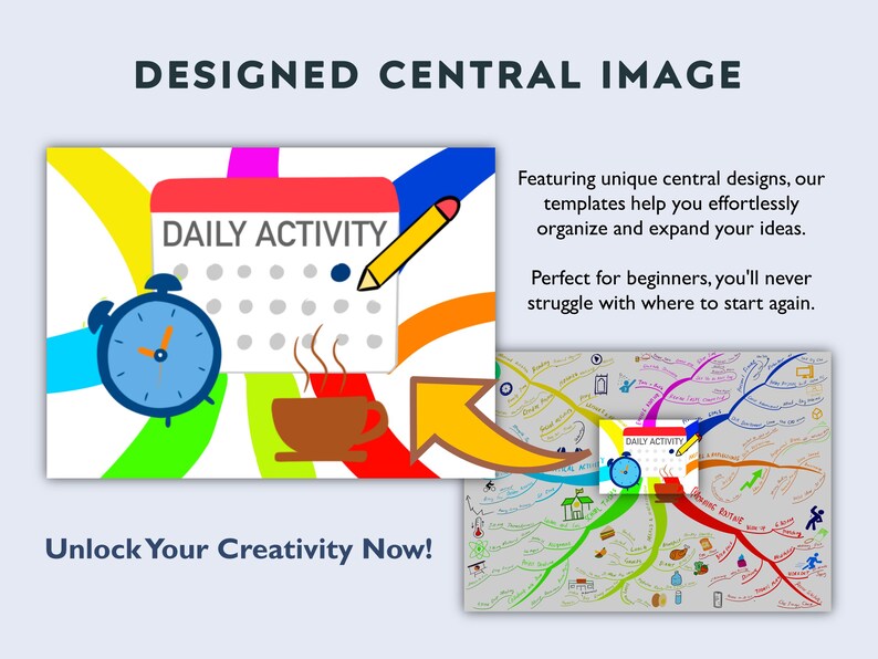 Colorful Digital Daily Activity Mind Map Template Bundle With Guideline ...