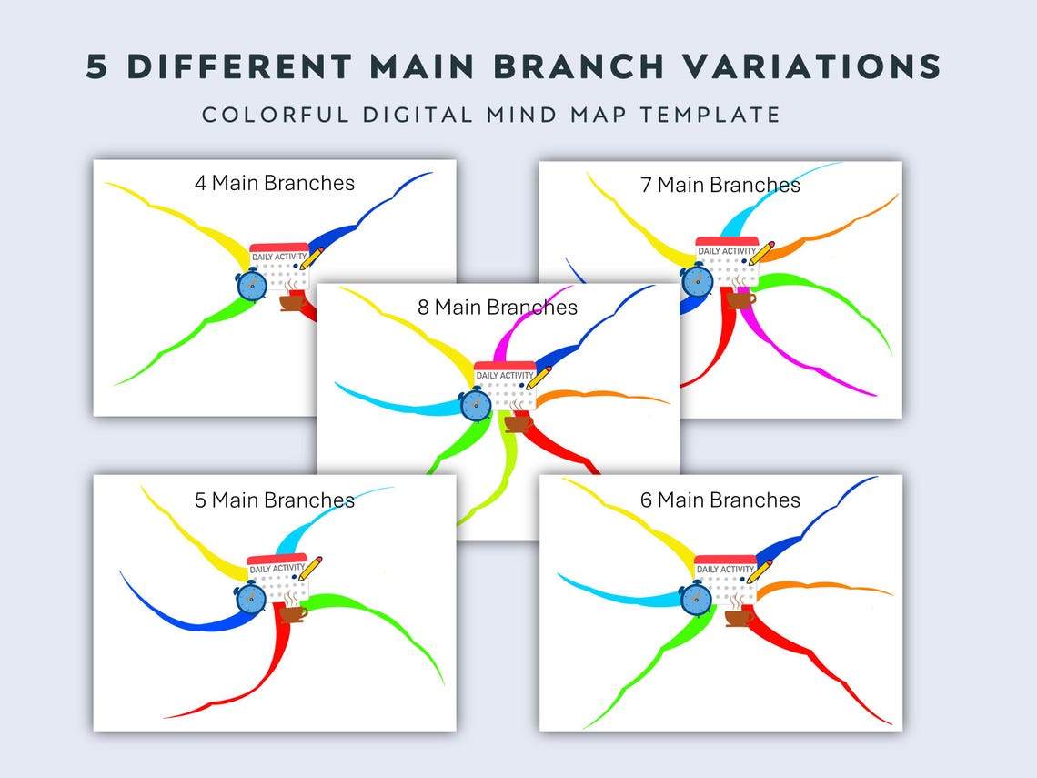 Colorful Digital Daily Activity Mind Map Template Bundle With Guideline ...