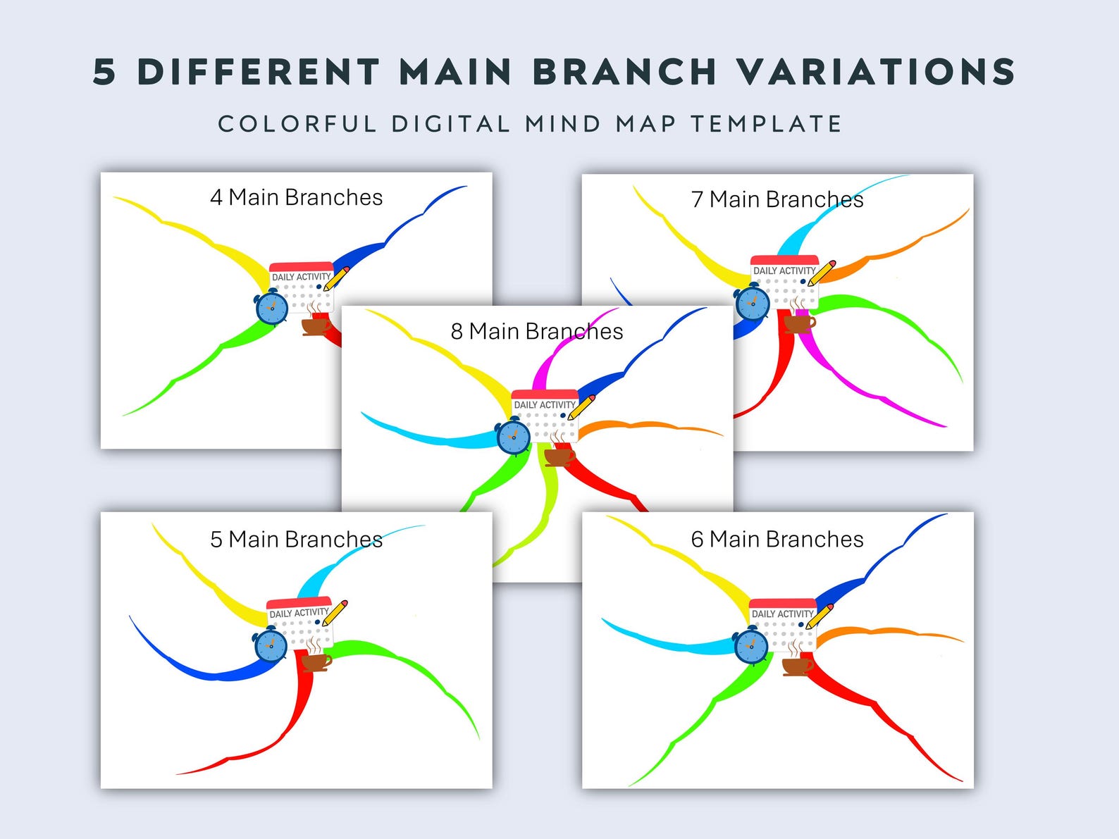 Colorful Digital Daily Activity Mind Map Template Bundle With Guideline ...