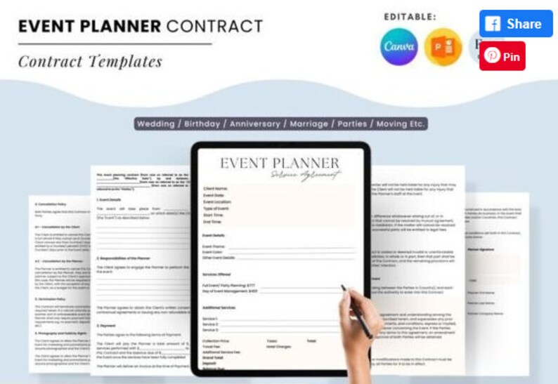 Event Planner Contract Template | Edit in Canva, Event Planner Client ...