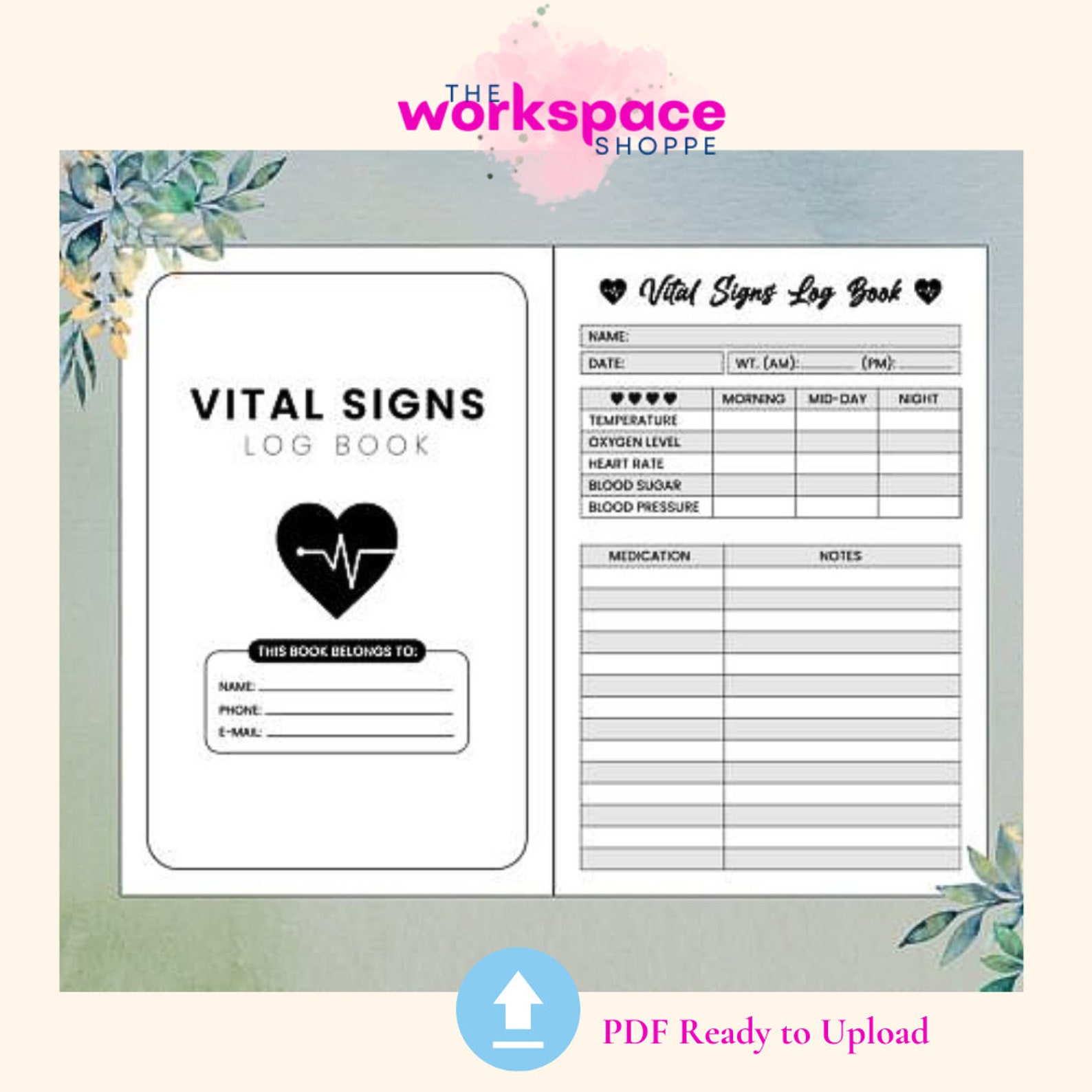 Printable Vitals Log, Blood Pressure Log, Vital Signs Sheet, Vital Sign ...
