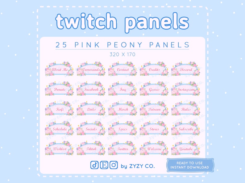 Pink Peony Twitch Panels | Cottagecore Floral Graphics (digital ...