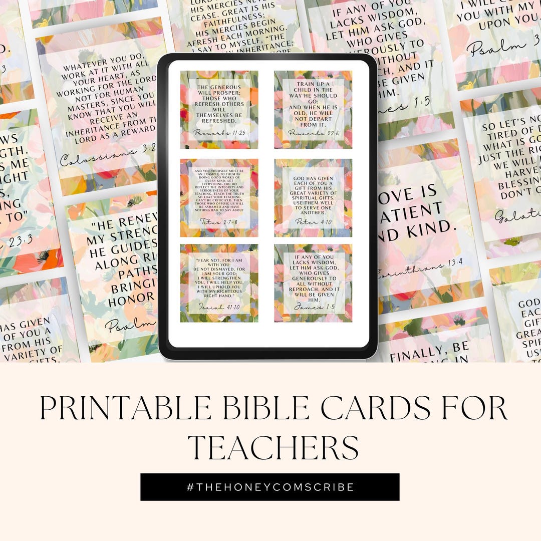 Printable Bible Cards for Teachers Christian Prayer Cards for Classroom ...