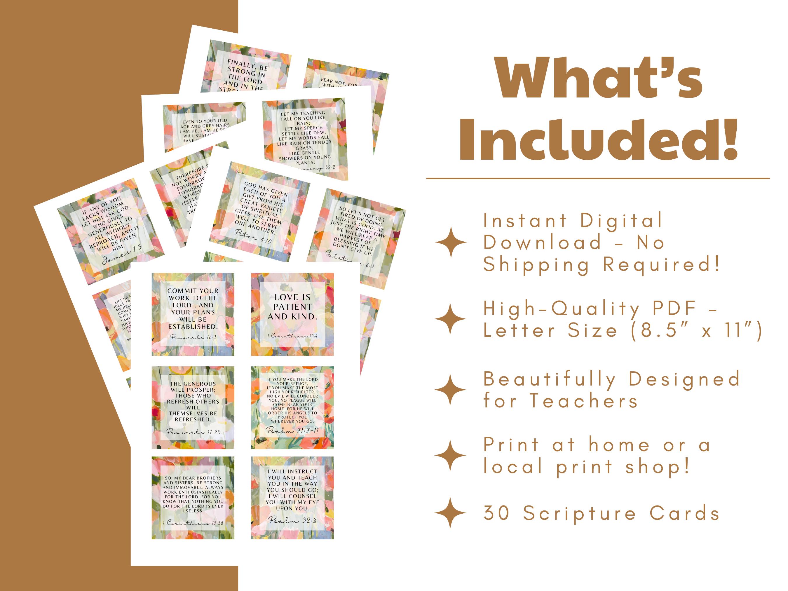 Printable Bible Cards for Teachers | Christian Prayer Cards for ...