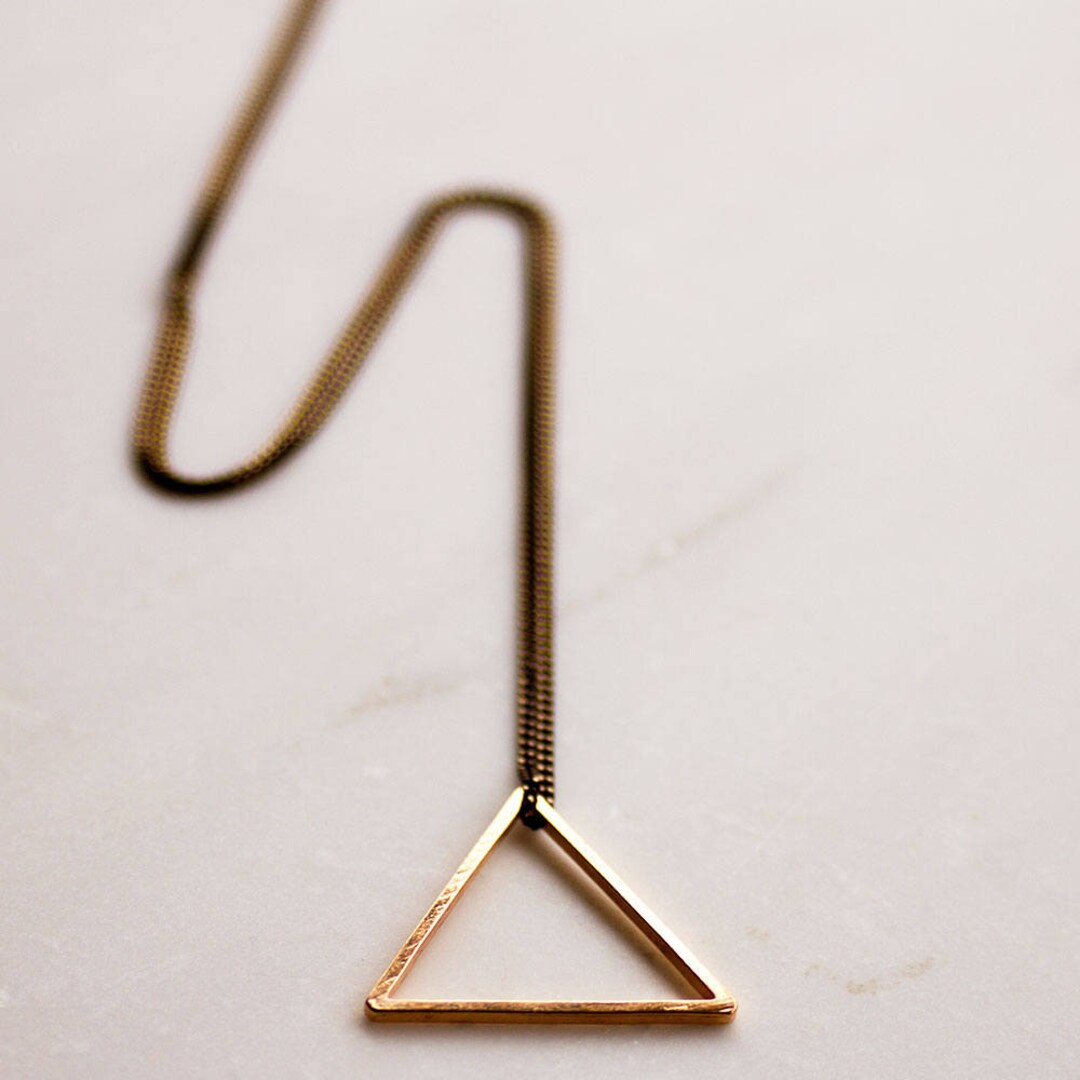 Rose Gold Triangle Necklace: Long Geometric Brass Pendant - Etsy