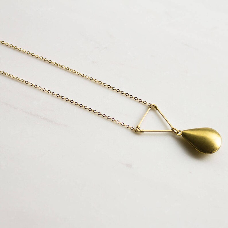 Triangle Locket Necklace Teardrop Locket Necklace Gold - Etsy