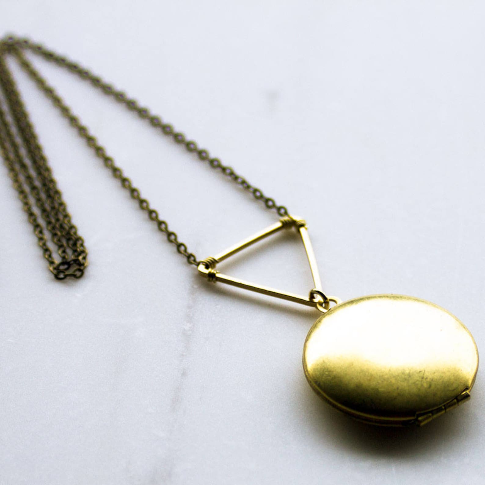 Modern Gold Locket Geometric Triangle Locket Gold Locket | Etsy
