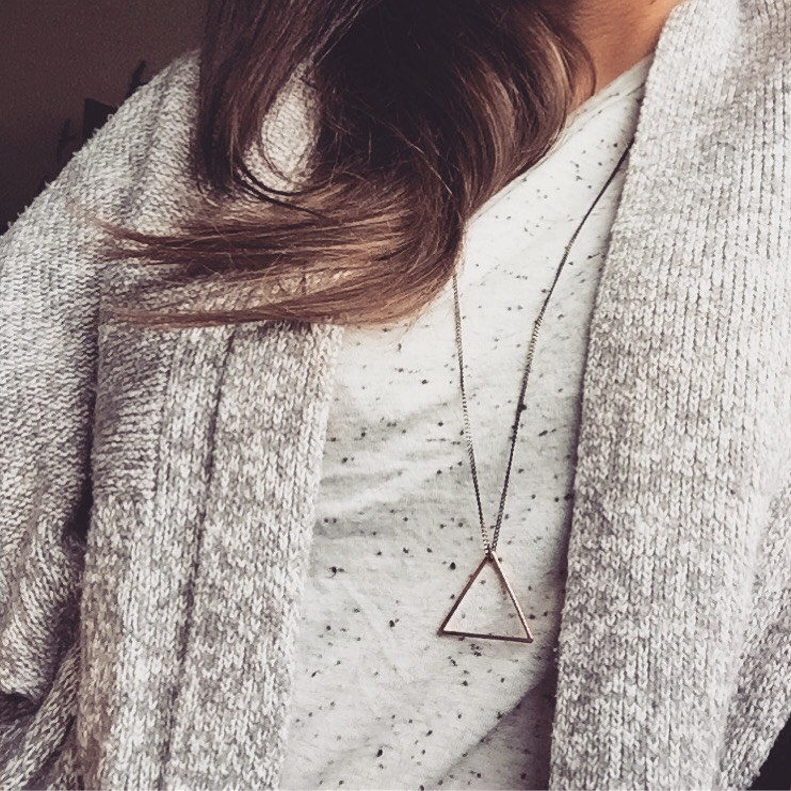 Rose Gold Triangle Necklace: Long Geometric Brass Pendant - Etsy