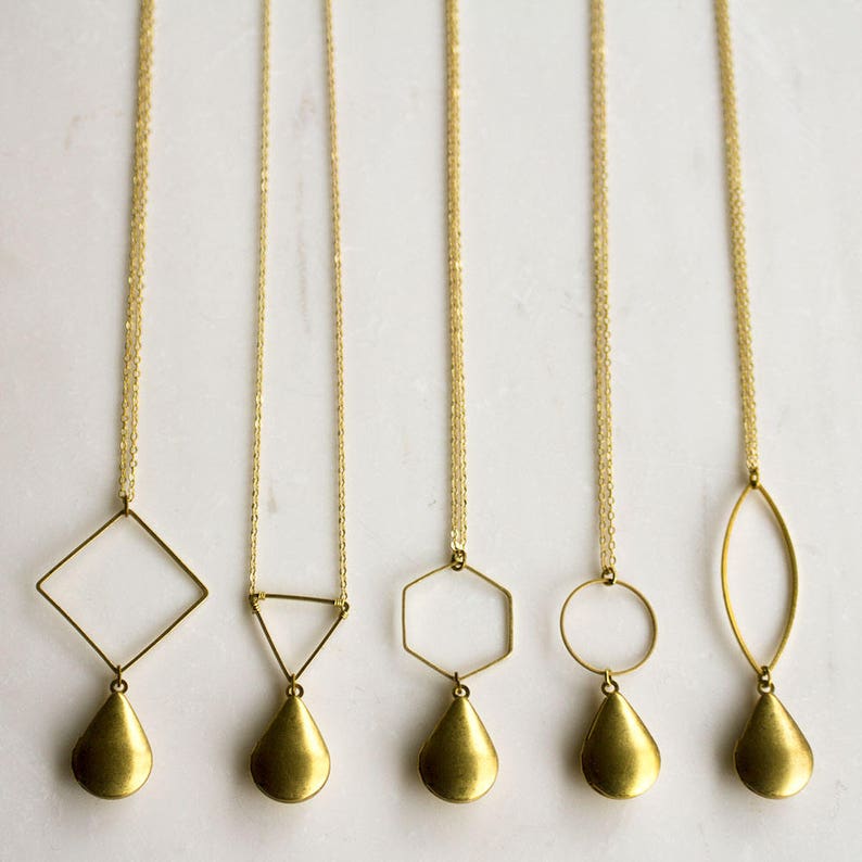 Triangle Locket Necklace Teardrop Locket Necklace Gold - Etsy